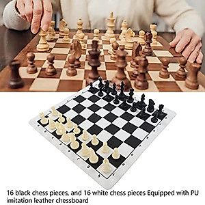 DAUERHAFT International Chess Set, 32Pcs Chess Pieces Portable PU Leather Chessboard Chess Set with Storage Bag, 65mm / 2.56in King Height Non Slip Bottom Board Game Set, for Outdoor Camping