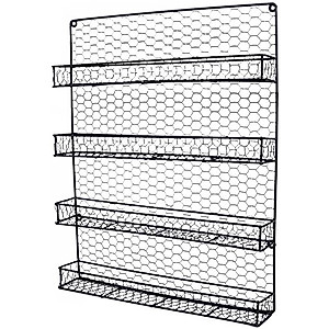 Sorbus Spice Rack Organizer [4 Tier] Country Rustic Chicken Herb Holder, Wall Mounted Storage Rack, Great for Storing Spices, Household Items and More (Black)