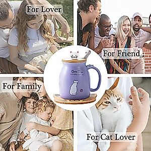 BigNoseDeer Kawaii Tea Cup Cute Cat Mug Purple Gifts for Women Christmas Gifts Ceramic Coffee Mug Tea Cup with Infuser and Lid Spoon Coaster Cute Stuff Cat Gifts Birthday Gifts Christmas Mugs 13oz