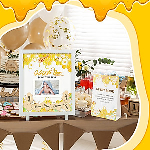 Kigley 65 Pcs Bee Baby Shower Guest Book Alternatives Baby Shower Decorations Baby Shower Guestbook with Wood Slice for 60 Guests Baby Keepsake Signature Book Picture Frame for Birthday