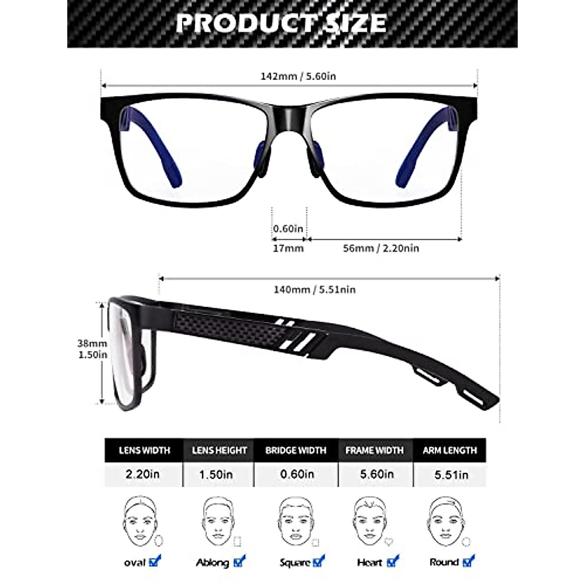 ANYLUV Blue Light Blocking Glasses Men Computer Gaming Glasses Rectangle Metal frame Anti Eyestrain UV400 Clear Lens