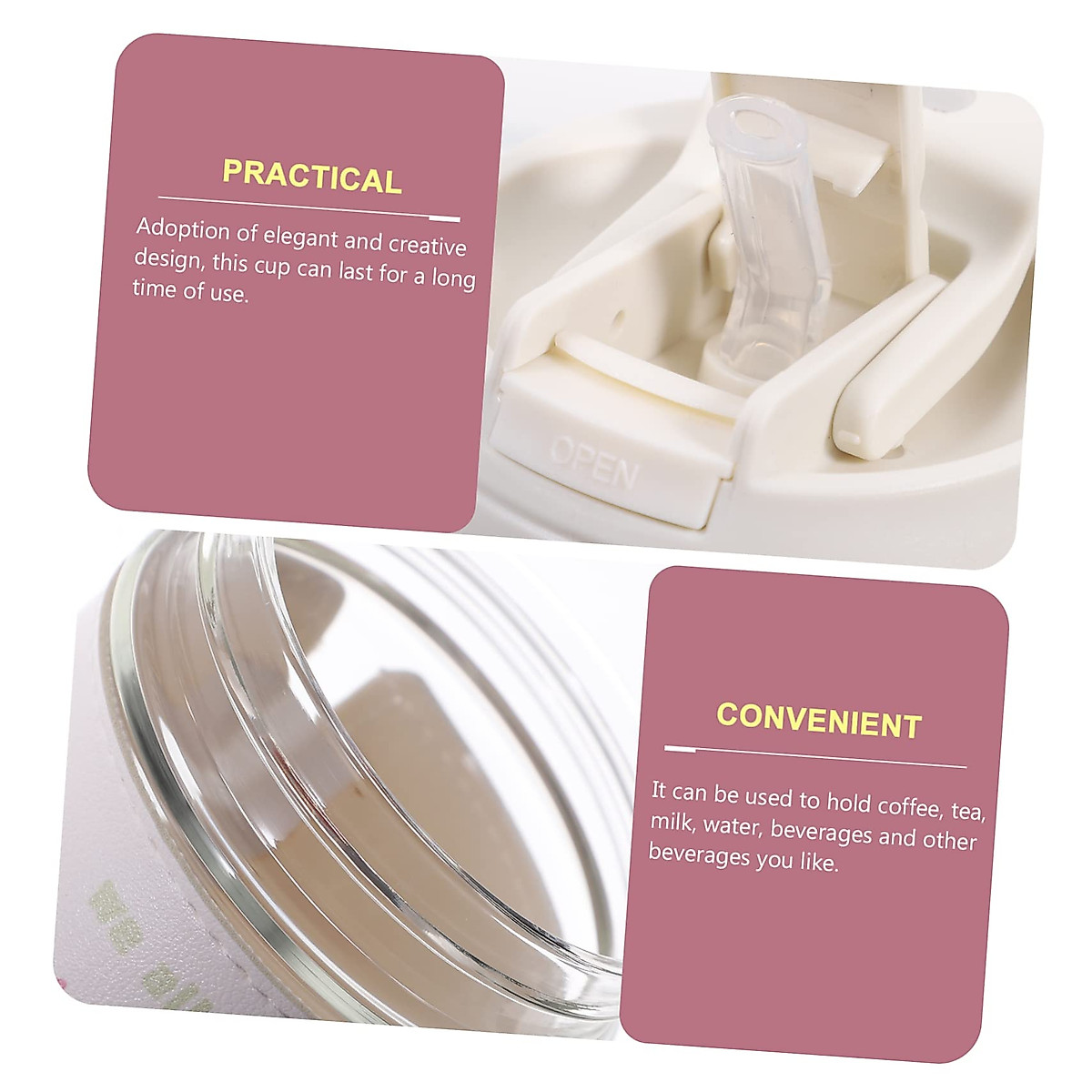 Parliky Tulip Glass Travel Coffe Mug Glass Water Bottle Smoothie Cups Mug with Water Bottle for Girls Portable Drink Cup Water Cup for Girls Travel Drink Cup Sundae Cup Pp