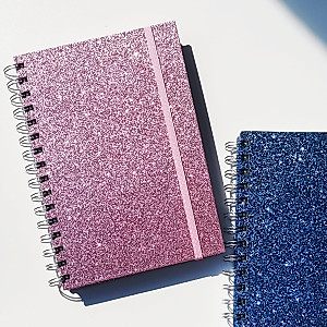 Spiral Notebook, Glittery Pink Journal Notebook, 2Pack Hardcover Journals for note taking, Thick Paper, 180 Pages, 8.2” x 6”