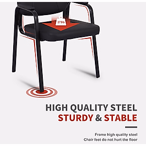 CLATINA Office Reception Guest Chair with Bonded Leather Padded Arm Rest Modern Style for Waiting Conference Room Black 1 Pack