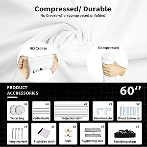 Projector Screen with Stand 60inch Portable Projector Screen 16:9 4K HD Outdoor Indoor Projector Screen with Carry Bag Foldable Wrinkle-Free Movie Screen for Home Theater Travel Camping Party Office