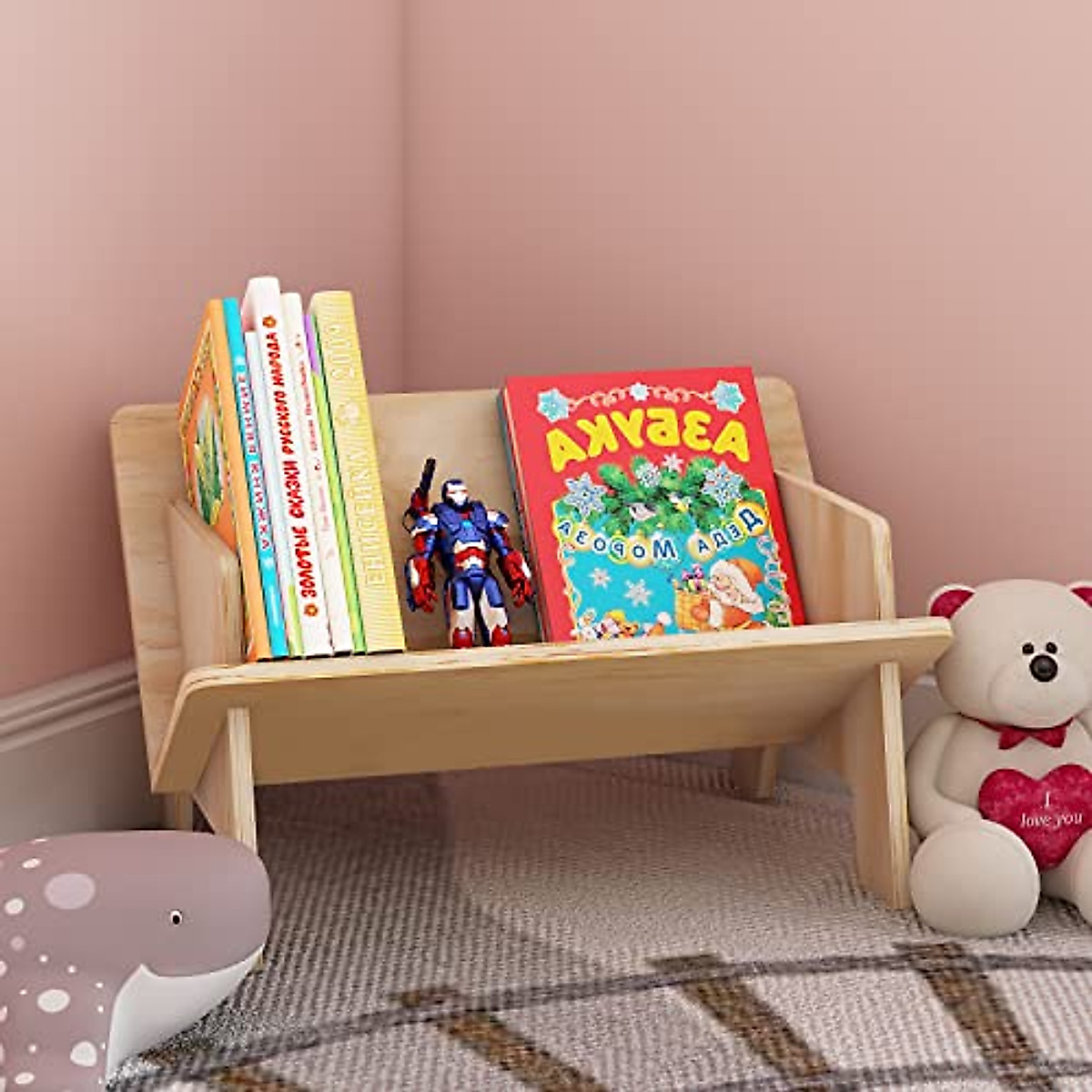 RekRang Wooden Desktop Bookshelf Simple Tabletop Tilted Bookcases for Books Magazine CDs,Desk Organizers and Storage Rack in Living Room/Office/Home (Burlywood)…