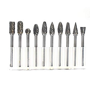 Carbide Burr Set JESTUOUS 1/8 Inch Shank with 1/4 Inch Head Double Cut Rotary Burrs Die Grinder Drill Bits for Woodworking Engraving Drilling Carving,10pcs