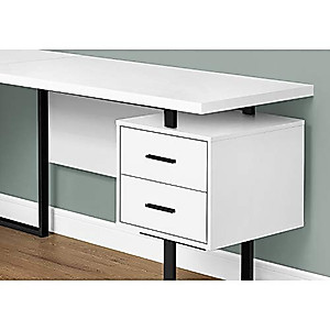 Monarch Specialties 7616 Computer Desk, Home Office, Corner, Left, Right Set-up, Storage Drawers, 70" L, L Shape, Work, Laptop, Metal, Laminate, White, Black Desk-70 R Face, 71" L x 71" W x 30" H