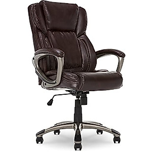 Serta Executive Office Adjustable Ergonomic Computer Chair with Layered Body Pillows, Waterfall Seat Edge, Bonded Leather, High-Back, Brown