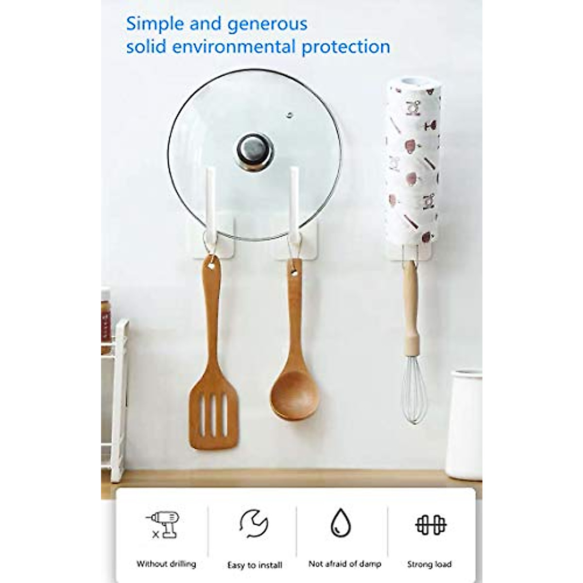 NOWEOD Universal Wall Hook, self-Adhesive Hook, Multi-Purpose Hooks (2 Pack) White