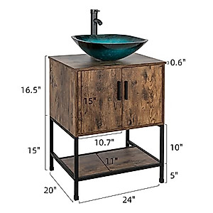 UEV 24" Antique Bathroom Vanity, Dark Brown Bathroom Vanity Set with Sink Combo, Iron Wood Bathroom Cabinet with Adjustable Water Temperature Faucet (A10)