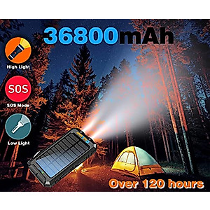 Solar Charger Power Bank 36800mah with 18W PD 5V*3.1A Fast Charging, QC3.0 Portable Charger Solar Power Bank,IP67 Waterproof Camping Gear Accessory for Outdoor (Black)
