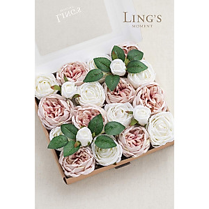 Ling's Moment Artificial Flowers Silk Austin Roses Silk Flowers Artificial Roses w/Stem for Wedding Bouquets Centerpieces Party Home Decoration