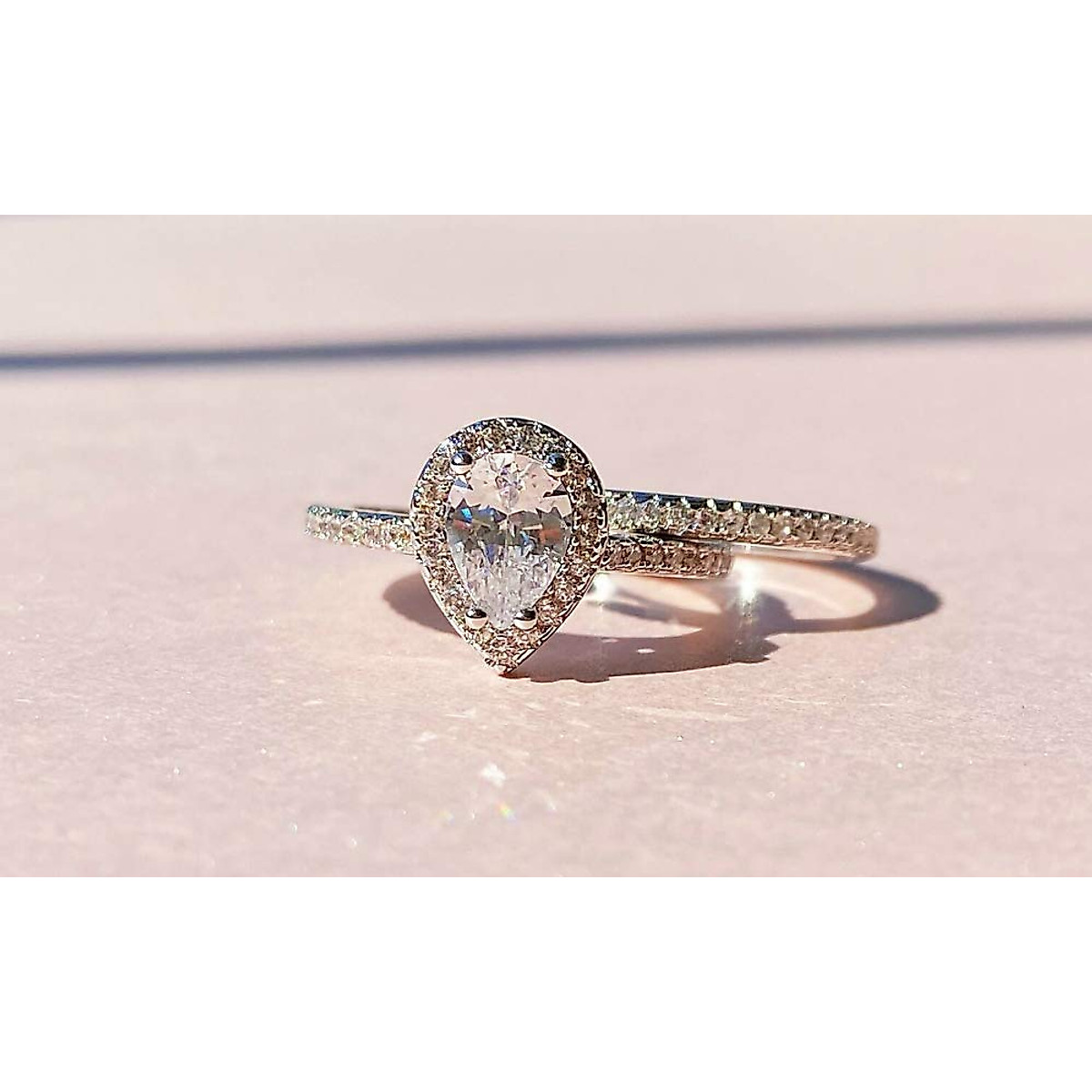 Classic Bridal Ring Set 0.75 Ct Pear Cut Teardrop Halo Ring Eternity Infinity Band Size 4-9 Half Sizes (Silver, 7)