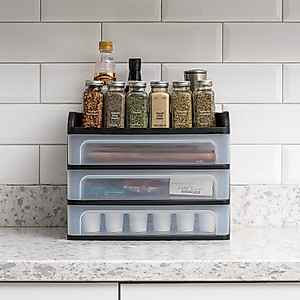 IRIS USA Medium 3-Drawer Desktop Organizer with Open Tray Top, for Office, School, Stationary, Makeup Organizer, Bathroom, Utility, Medical Supplies, Desk Organizer, Versatile Storage, Black