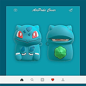 AirPods 2/1 case,Cute 3D Cartoon Kawaii Funny Fun Airpods 1/2 case,Soft Silicone Shockproof Keychain Charging Box.for Boys and Girls,Compatible airpods Skin Cases(Bulbasaur)