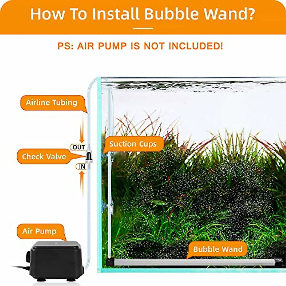 hygger Bubble Curtain Wall Aquarium Air Stone Kit, Fish Tank Air Bubbler Dissolved Oxygen Aerator Stone with Air Tubing Diffuser Bubbling Decoration for Pond 16-Inch