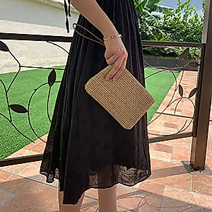 Auony Straw Clutch Handbag, Women Straw Purse Wristlet Summer Beach Bag with Zipper & Handle