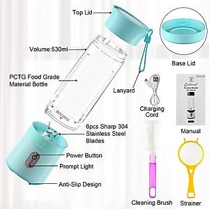 COKUNST 18oz Portable Blender, USB Rechargeable Personal Size Blenders, Smoothie Blender with 6 Blades for Protein & Shakes, Mini juicer with Extra Handle Lid for Travel Sports Outgoing