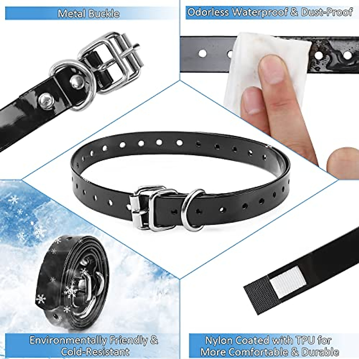 LuckinPET Waterproof Dog Collar Replacement Strap for Shock Collar and Fence Easy Clean Odorless Dog Collar Metal Buckle 3/4 Inch Adjustable Size Durable Anti-Odor TPU Dog Collar