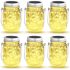 Hanging Mason Jar Solar Lights - 6 Pack 40 LED Fairy Lights Solar Powered with Jars and Hangers, Solar Lanterns Outdoor Waterproof, Decorative Solar Lanterns for Home Garden Patio Party Wedding