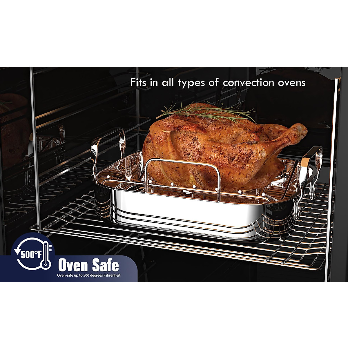 Cooks Standard Stainless Steel Roaster Pan with V-Shaped Rack, 16-Inch by 13-Inch Turkey Roasting Pan Bakeware for Oven, Rectangular