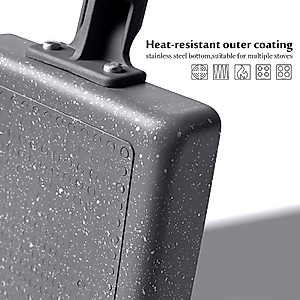 LISOS Tamagoyaki Pan Square Japanese Omelette Pan,Non-stick Egg Roll Pan,Rectangle Frying Pan Wood Handle,with Silicone Brush & Red silicone spatula,Grey