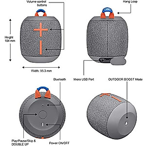 Logitech WONDERBOOM 2 Portable Waterproof Bluetooth Speaker - Wireless Boom Box - Non-Retail Packaging (Crushed Ice Grey)