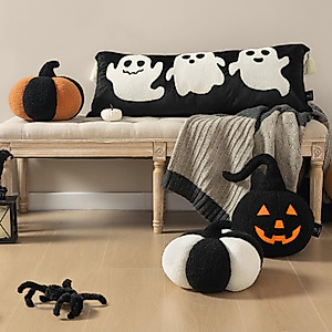 Phantoscope Teddy Fleece Pumpkin Throw Pillows Happy Thanksgiving Ultra Soft Sherpa Decorative Cute 3D Shaped Cushion, Black and White, 6 x 12 inches