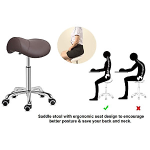 Kaleurrier Saddle Stool Rolling Swivel Height Adjustable with Wheels,Heavy Duty Stool,Ergonomic Stool Chair for Lab,Clinic,Dentist,Salon,Massage,Office and Home Kitchen (Coffee, Without Back)
