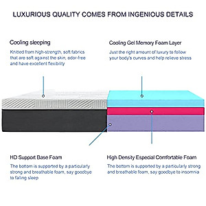 Molblly 12 Inches King Size Mattress for Back Pain Relief, Gel Memory Foam Mattress in a Box, Fiberglass Free, Medium Firm, 10-Year Support, Premium King Bed