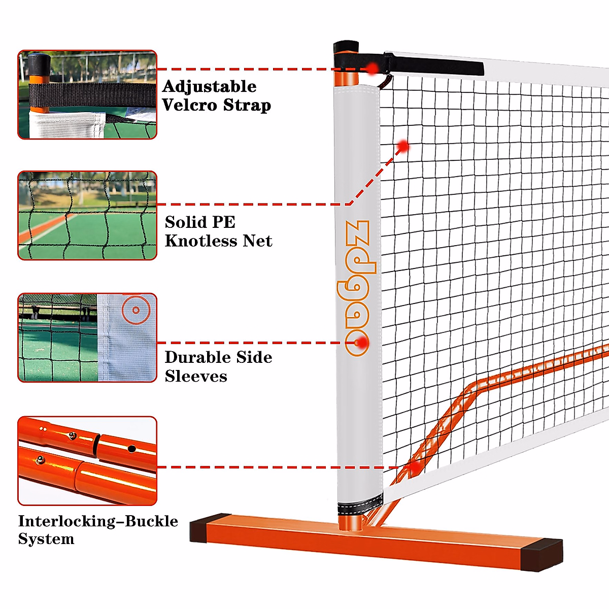Zdgao Portable Pickleball Net Set with Paddles Set of 4, 22FT Official Size Pickleball Net, 4 Outdoor Pickleballs and Carry Bag, Weather Resistance Strong Steel Frame