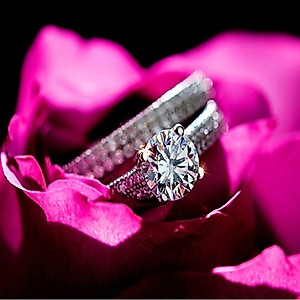 Stainless Steel Ring Sets Fashion Diamond Ring Set for Women Engagement Ring Jewelry Gifts (Silver, 7)