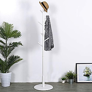 Vlush Wooden Coat Rack Free Standing, Coat Hat Tree Coat Hanger Holder Stand with Round Base for Clothes,Scarves,Handbags,Umbrella-(8 Hooks, Ivory White)