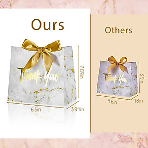 Leinuosen 12 Pcs Small Thank You Gift Bag, Party Favor Bags, Bridal Shower Gift Bags for Guests, Gift Wrap Bags Wedding Baby Shower Birthday Party Supplies(Marble, Gold,7 x 6.3 x 3.9 Inch)