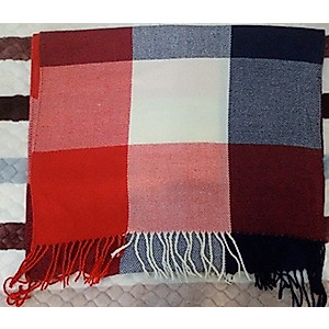 Wander Agio Women's Fashion Long Shawl Big Grid Winter Warm Lattice Large Scarf Orange Red Winter