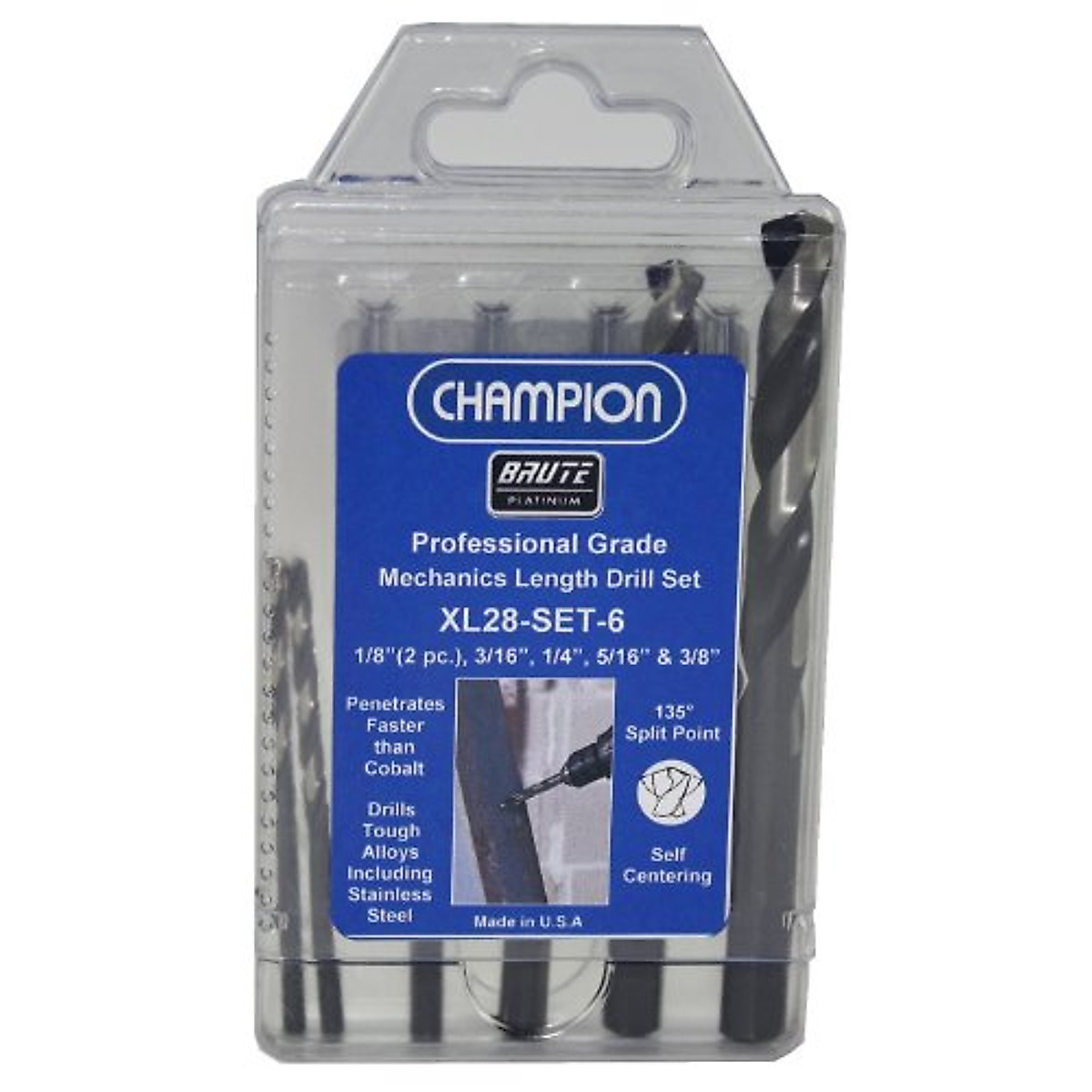 Champion Cutting Tool XL28-SET-6 Brute Platinum Mechanics Length Twist Drill Set, 6-Piece