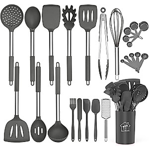 Silicone Cooking Utensils Set,Kitchen Utensils 26 Pcs Set,Non-stick Heat Resistant Silicone,Cookware with Stainless Steel Handle
