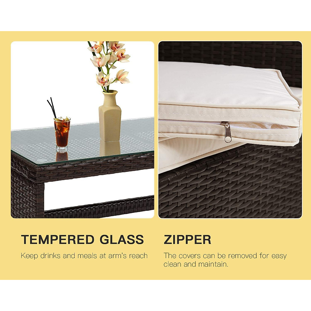 FDW Outdoor Patio Furniture Sets,4 Pieces Rattan Chair Sets Wicker Conversation Sets Lawn Chairs Porch Poolside Balcony Garden Outdoor Furniture,Brown