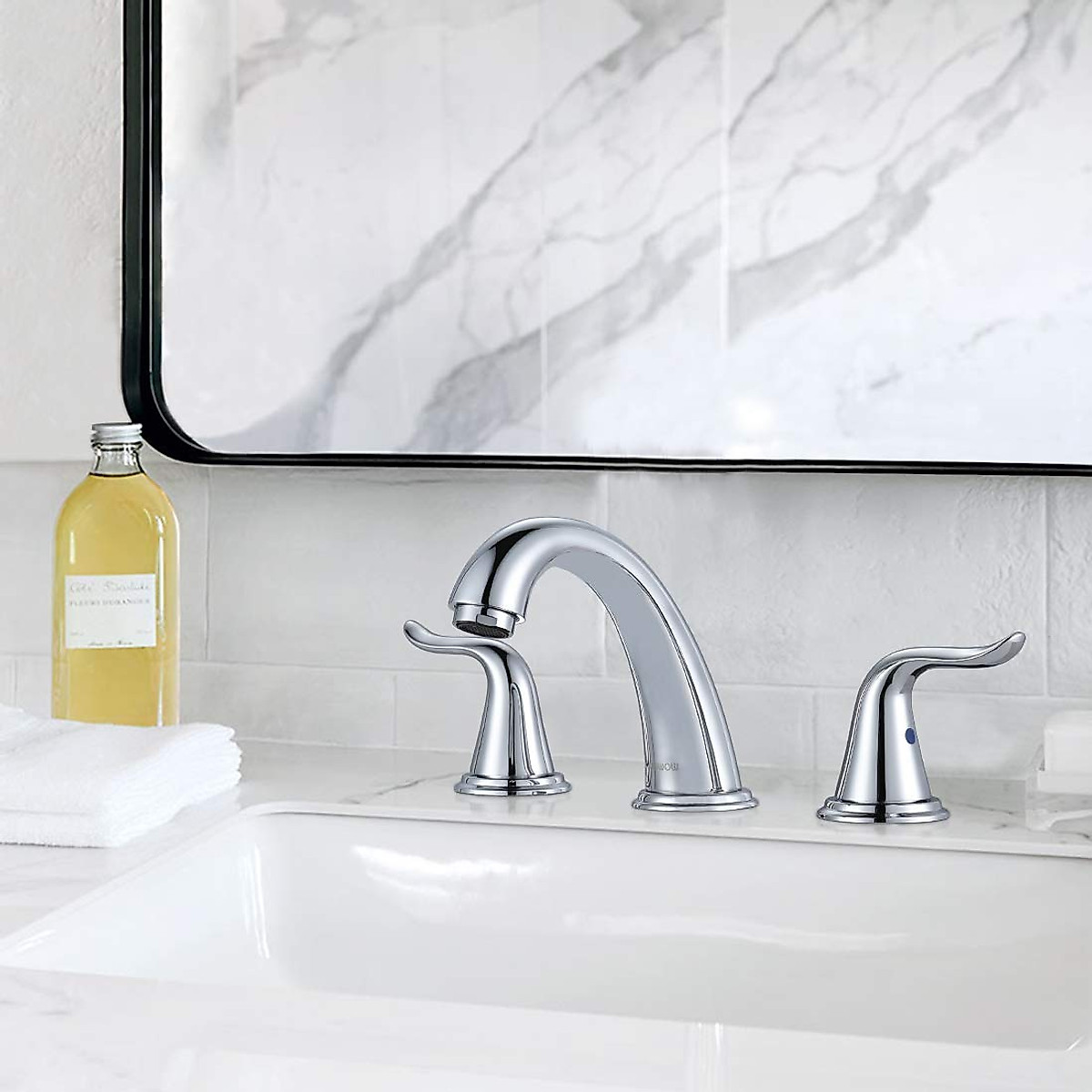 WOWOW Kitchen Faucet with Sprayer and 3 Hole Widespread Bathroom Faucet Chrome Bathroom Sink Faucets 2 Handle Bath Faucet 8 inch