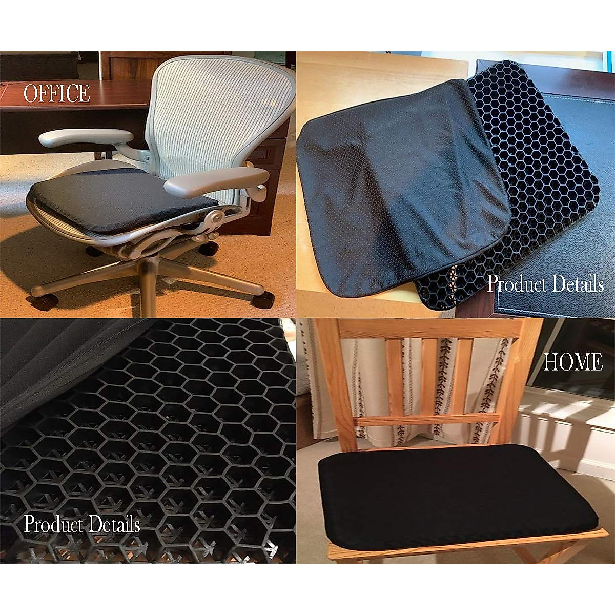 PUZXRRY Gel Seat Cushion - Double Layer Egg Gel Cushion with Breathable Non-Slip Cover for Office Car Wheelchair, Black