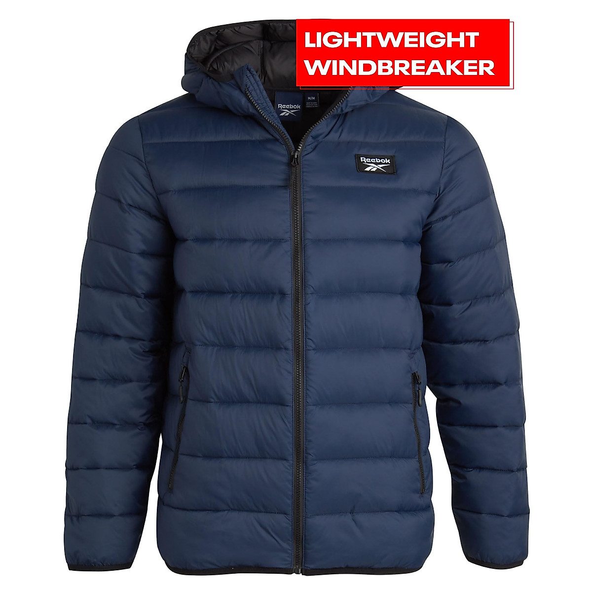 Reebok Men's Jacket – Lightweight Hooded Quilted Puffer Coat – Warm Insulated Winter Jacket for Men (S-4X), Size Medium, Solid Vector Navy