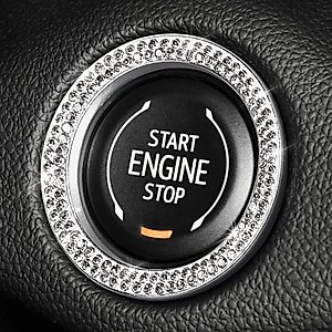 ToBeQueen Bling Diamond Push Start Button Cover Ring, Interior Crystal Rhinestone Bling Starter Ring Emblem Sticker, Bling Car Accessories for Women, White