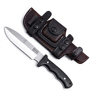 GCS Handmade Bushcraft Survival Knife - Tactical, Hunting, Camping with Grippy Micarta Handle, D2 Tool Steel, Leather Sheath; Left Hand Cross Draw & Right Hand Scout Carry - GCS115