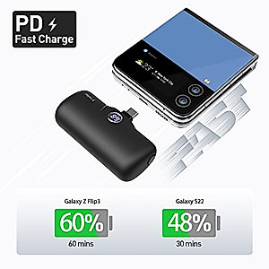 iWALK LinkPod Portable Charger, PD USB C Power Bank [2023 Upgrade] Small Fast Charging Docking Battery with LED Display Compatible with Samsung S23,S22,S20,S10,Note 20/10,LG,Android Phones, Black
