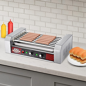 Hot Dog Roller Machine – Stainless-Steel Cooker with 7 Non-Stick Rollers – Cooks 18 Hot Dogs – Concession Stand Supplies by Great Northern Popcorn