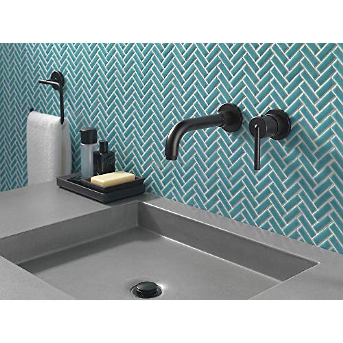 Delta Faucet Trinsic Wall Mount Faucet, Matte Black Bathroom Faucet, Wall Mount Bathroom Faucet 3 Hole, Widespread Bathroom Faucet, Matte Black T3559LF-BLWL