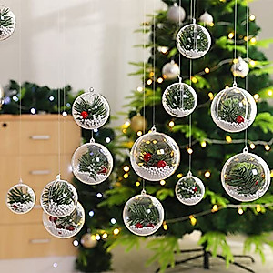 Jishi Clear Plastic Ornaments 10-Pack Christmas Ornament Fillable Balls for DIY Crafts, Christmas Tree Decor, Wedding Party, Xmas Holiday Home Decorations, Large Open Decorative Hanging Ornaments 80mm