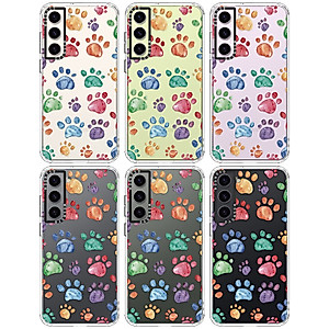 MOSNOVO for Galaxy S23 Case, [Buffertech 6.6 ft Drop Impact] [Anti Peel Off] Clear Shockproof TPU Protective Bumper Phone Cases Cover with Colorful Paw Design for Samsung Galaxy S23