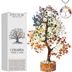 Zenfulstone 7 Chakra Tree of Life | Crystal Tree for Positive Energy - Meditation | Feng Shui Money Bonsai Tree | Home, Office - Tree of life Decor | Healing Gemstone Artificial Tree | Spiritual Gift